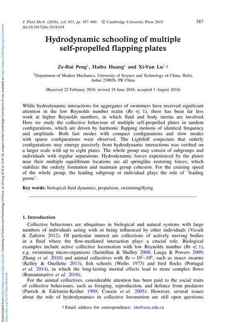 Pdf Hydrodynamic Schooling Of Multiple Self Propelled Flapping Plates