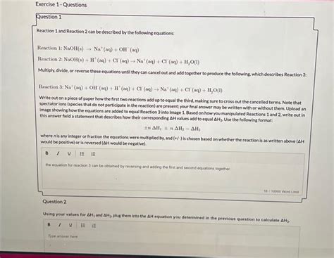 Solved Exercise 1 Questions Question 1 Reaction 1 And Chegg Com