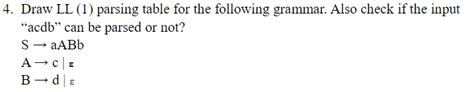 solved draw ll 1 parsing table for the following grammar
