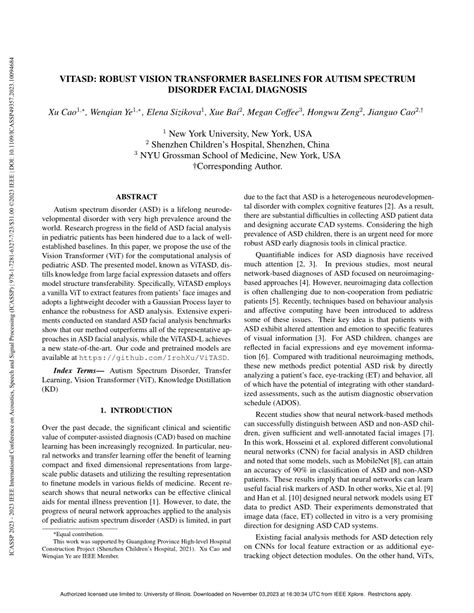 Pdf Vitasd Robust Vision Transformer Baselines For Autism Spectrum Disorder Facial Diagnosis