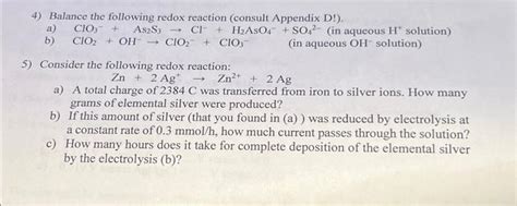 Solved 4 Balance The Following Redox Reaction Consult