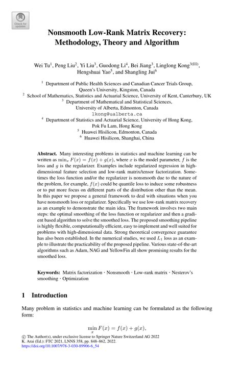 PDF Nonsmooth Low Rank Matrix Recovery Methodology Theory And Algorithm