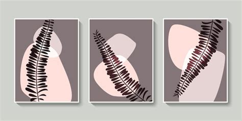 Premium Vector Modern Abstract Poster Set With Fern Leaf And
