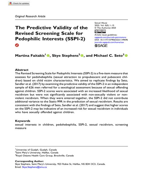 Predictive Validity Of The Revised Screening Scale For Pedophilic