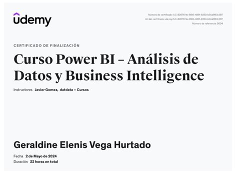 Geraldine Vega On Linkedin He Finalizado El Curso Power Bi Análisis De Datos Y Business