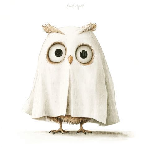 11 Cute Ghost Owl Halloween Watercolor Clipart  With White Background Digital Download