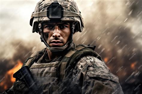 Premium Ai Image Portrait Of A Modern Soldier During The Military
