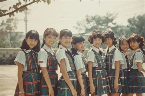 Premium Photo A Group Of School Girls In Plaid Uniforms