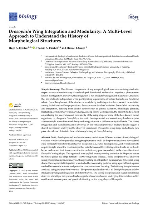 (PDF) Drosophila Wing Integration and Modularity: A Multi-Level Approach to Understand the ...