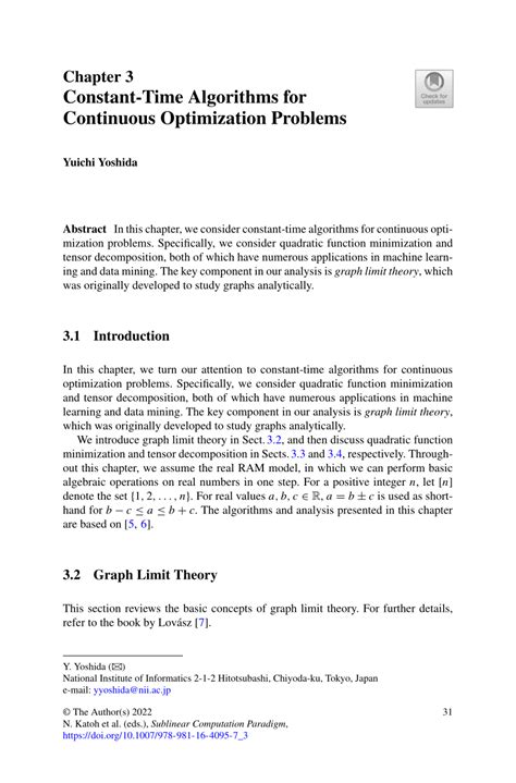 Pdf Constant Time Algorithms For Continuous Optimization Problems