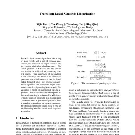 Transition Based Syntactic Linearization Acl Anthology