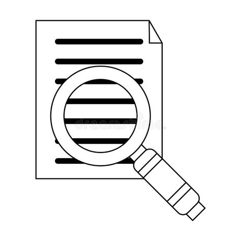 Document With Magnifying Glass Symbol In Black And White Stock Vector