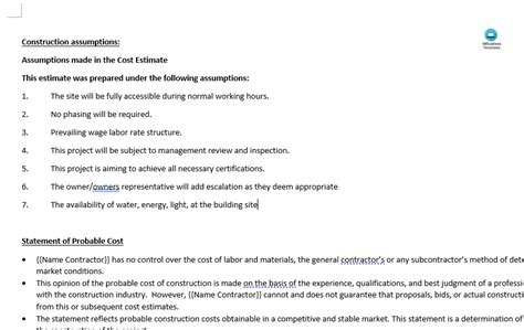 Construction Proposal Assumptions Example Modèle Professionnel