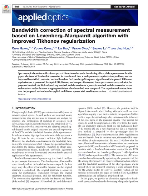 Pdf Bandwidth Correction Of Spectral Measurement Based On Levenberg