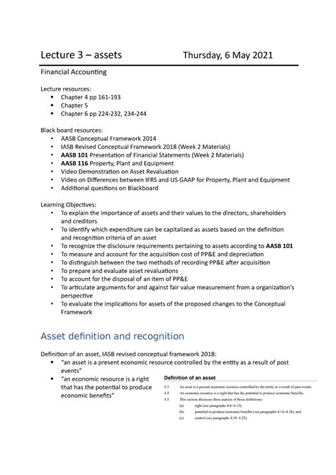 Week 3 Lecture Notes Lecture 3 Assets Wednesday 31 March 2021 Financial Accounting Lecture