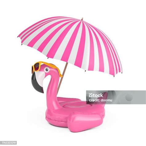 여름 수영장 Inflantable 고무 핑크 플라밍고 장난감 선글라스와 비치 파라솔 3d 렌더링 3차원 형태에 대한 스톡 사진 및 기타 이미지 Istock
