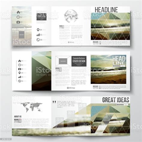 세트 트라이폴드 브로셔 스퀘어 디자인 템플릿 색상화 다각형 책자에 대한 스톡 벡터 아트 및 기타 이미지 책자 0명 공란 Istock
