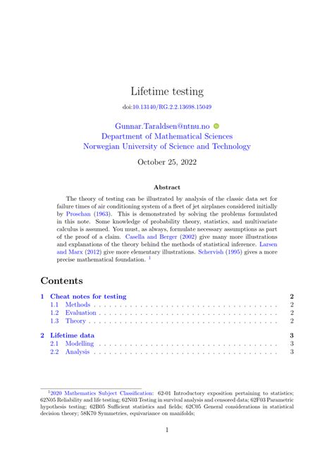 Pdf Lifetime Testing