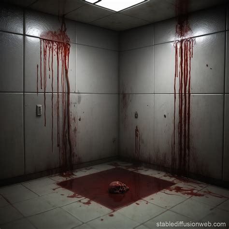 A Hyper Realistic Dimly Lit Scp Containment Cell Corner With Blood And