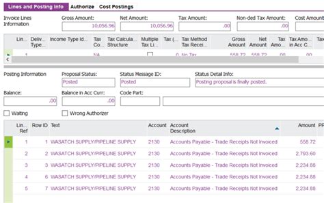 cost posting entries differs from the amount authorize in posting