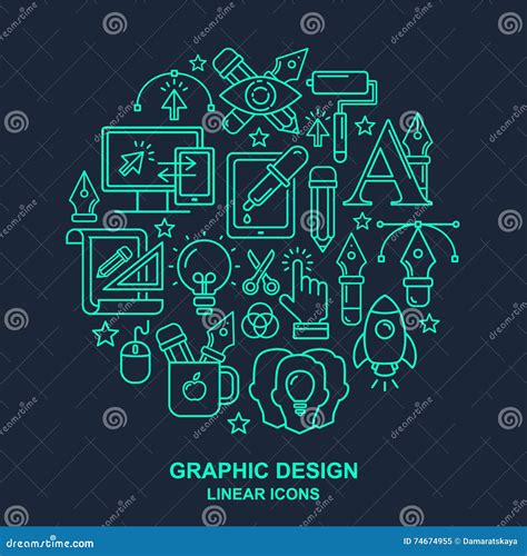 Graphic Designer Profession Pattern With Turquoise Linear Icons Stock Vector Illustration Of