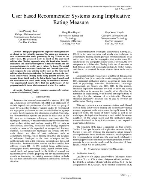 Pdf User Based Recommender Systems Using Implicative Rating Measure