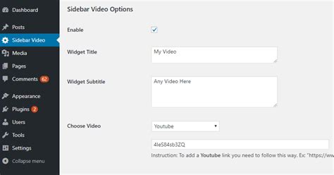 Display Youtube Vimeo HTML Video In The Sidebar Sidebar Video WP Missing
