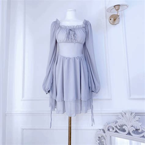 [연보라 당일발송💗 저퀄리티x 💗] 아리엘 프릴 러플 스퀘어넥 오프숄더 쉬폰 캉캉 미니 원피스 Good Quality 연보라 파스텔 블루 가을 결혼식 하객룩 발레
