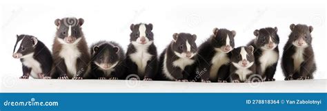 Many Skunks Sitting A Whitte Banner Background Generative Ai Stock