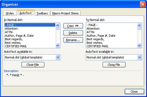 Renaming An Autotext Entry Microsoft Word
