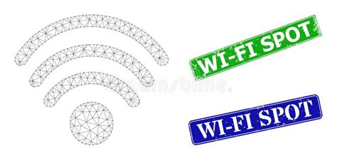 Scratched Wi Fi Spot Imprints And Polygonal Mesh Wi Fi Source Icon Stock Vector Illustration