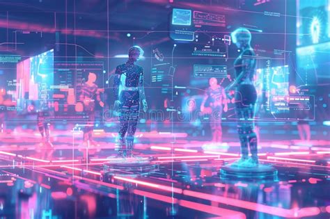 Abstract Futuristic Network Of Human Interacting With Digital Data High Technology