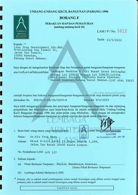 Certificate Of Completion And Compliance Impian Perdana Iii Liew