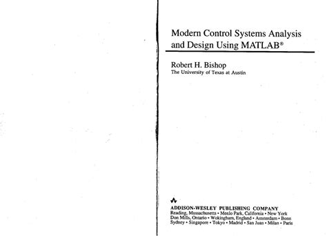 Modern Control Systems Analysis And Design Using Matlab Addison
