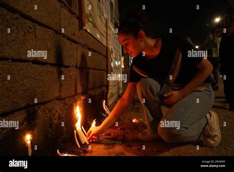 Hamdaniya Iraq 29th Sep 2023 A Girl Lights Candles Outside St Mary Al Tahira Church Near