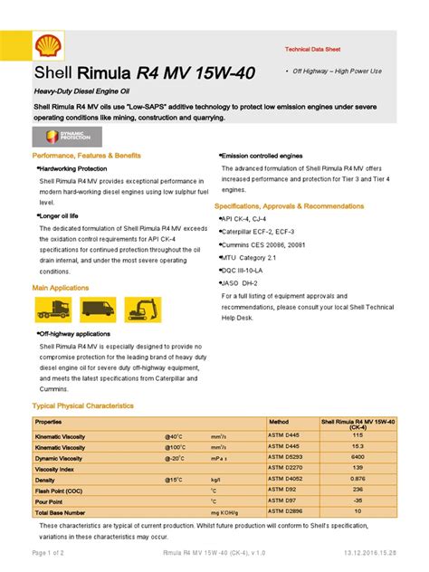 Shell Rimula R4 Mv 15w 40 Pdf Motor Oil