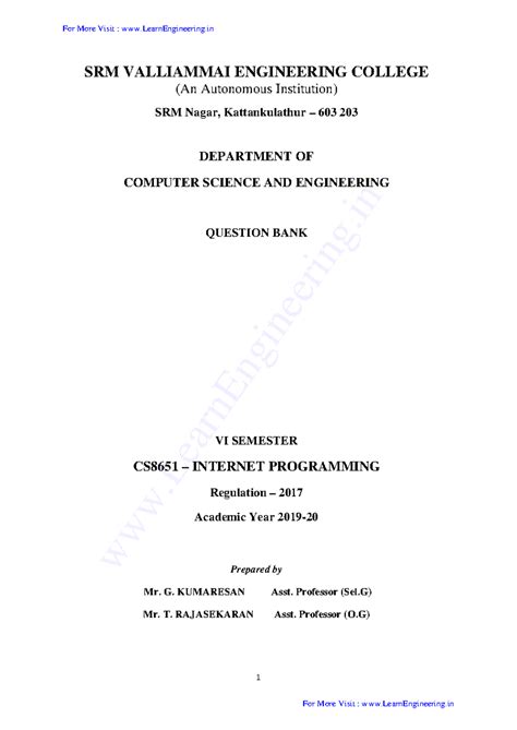 Cs8651 Internet Programming Qp By 1 Srm Valliammai Engineering College An Autonomous