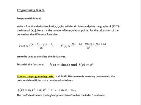 Solved Write A Function Derivativeplot Fabnh Which