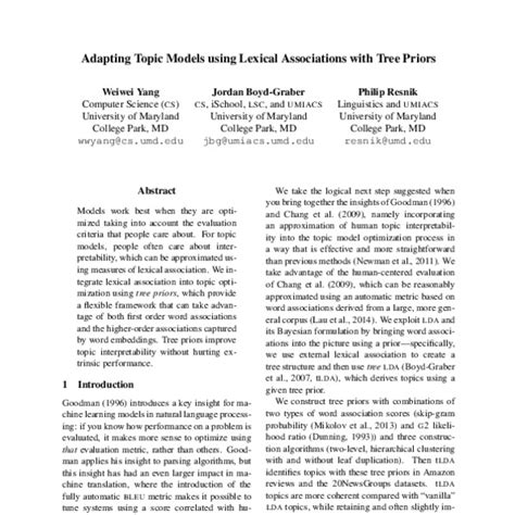 Adapting Topic Models Using Lexical Associations With Tree Priors Acl Anthology