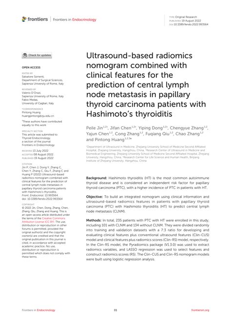 Pdf Ultrasound Based Radiomics Nomogram Combined With Clinical Features For The Prediction Of