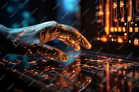 Premium Ai Image Robot Hands Engaging A Coding Monitor Showcasing Advanced Technological