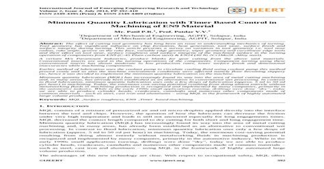 Pdf Minimum Quantity Lubrication With Timer Based Quantity