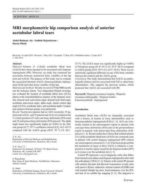Pdf Mri Morphometric Hip Comparison Analysis Of Anterior Acetabular