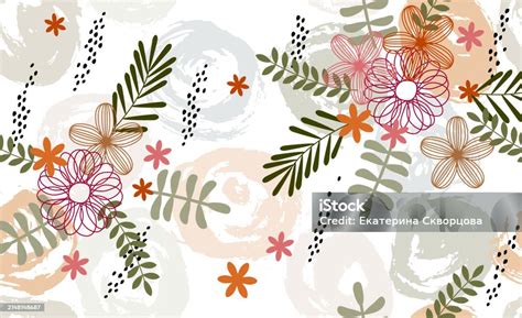 꽃과 나뭇잎이 있는 완벽 한 패턴입니다 벡터 일러스트 레이 션입니다 손으로 그린 디자인 0명에 대한 스톡 벡터 아트 및 기타 이미지 0명 계절 고풍스런 Istock