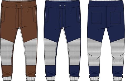 남자 바지 앞면과 뒷면 기술 팩 벡터 템플릿 프리미엄 벡터