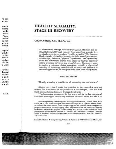 Healthy Sexuality Stage I Recovery