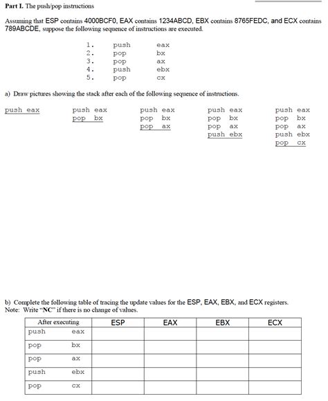 Part I The Pushpop Instructions Assuming That Esp