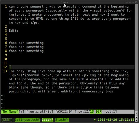 Vim Execute Command At Beginningend Of Every Paragraph Stack Overflow