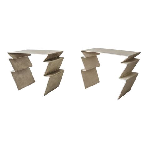 Pair Of Post Modern Sculptural Zig Zag Tables Chairish