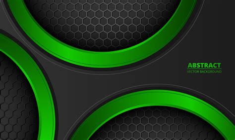 육각형 탄소 섬유와 미래 추상적 인 어두운 회색과 녹색 벡터 배경 벌집 그리드와 녹색 원이있는 어두운 추상적 배경 미래지향적인 모던 스포티 한 게임 배너 0명에 대한 스톡